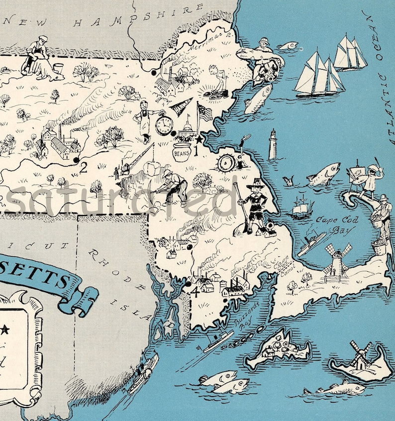 Massachusetts Map Vintage - Map Art - High Res DIGITAL IMAGE Fun 1930s ... Massachusetts Map Vintage - Map Art - High Res DIGITAL IMAGE Fun 1930s ...