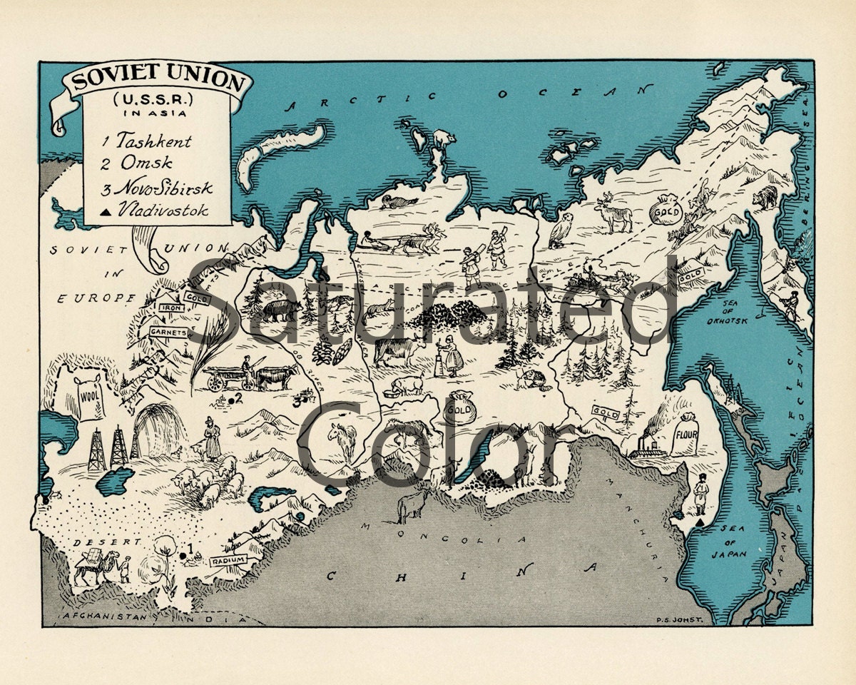 SOVIET UNION in Asia Map Digital Download Vintage Picture Map - DIY ...