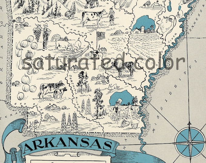 Arkansas Map High Res DIGITAL IMAGE of a 1930s Vintage - Etsy