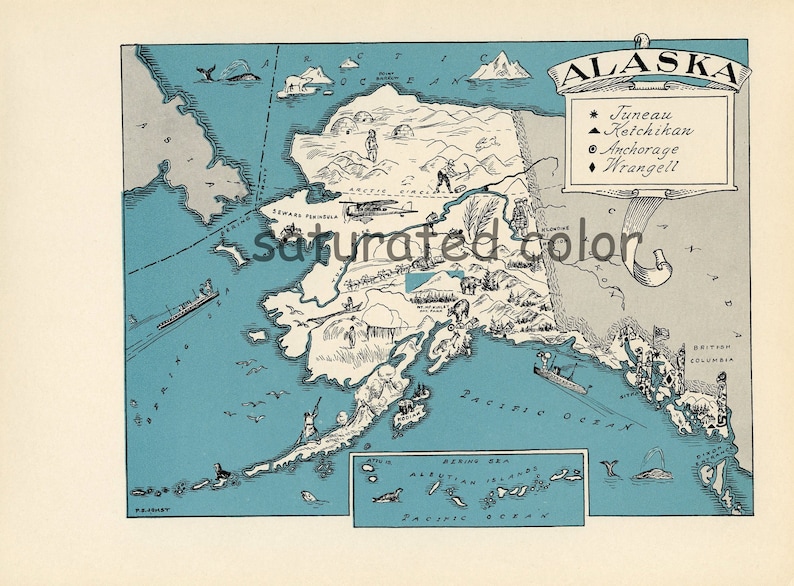 Vintage Alaska Map - Digital Image Download - Printable Picture Map ...