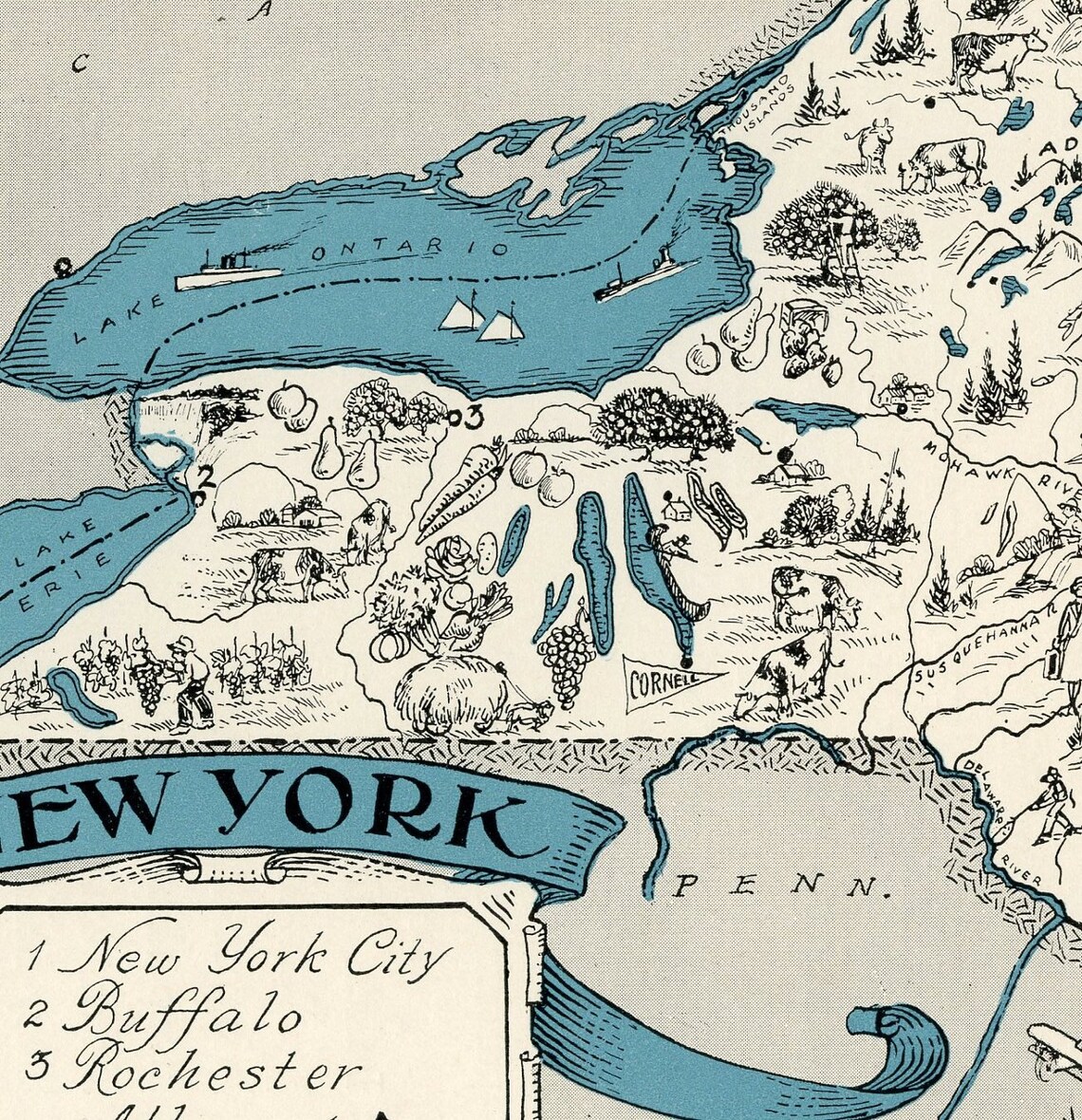 New York Map Vintage - High Res DIGITAL IMAGE of a 1930s Vintage ...