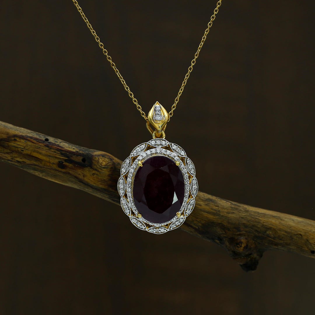 18k Yellow Gold Ruby Pendant: Sterling Silver Zircon Gemstone - Etsy