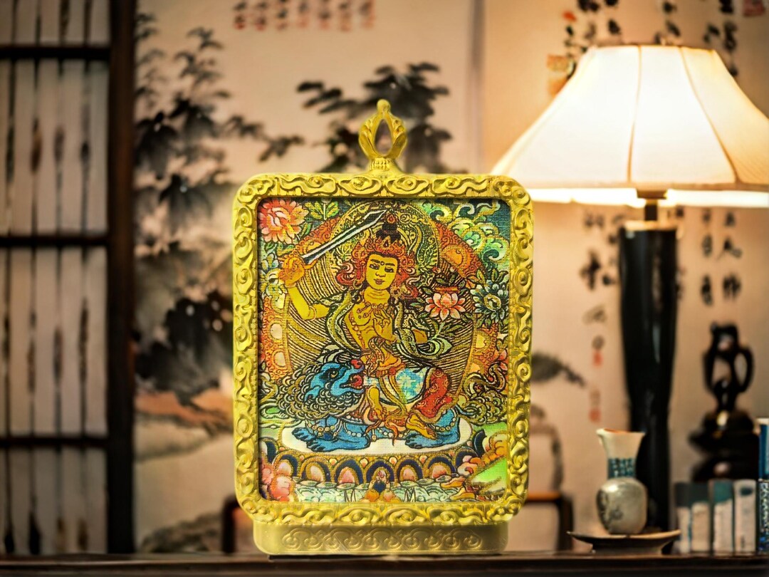 Hand Painted Tibetan Thangka - Cancer Manjushri Talisman Necklace ...