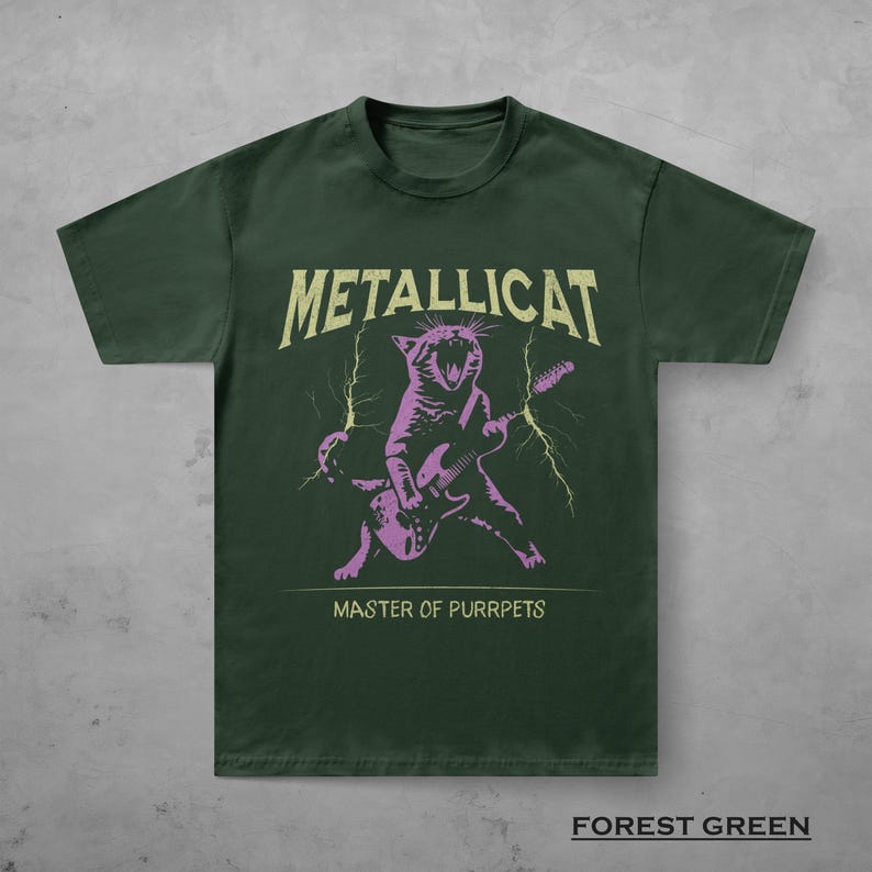 Metallicat Shirt, Funny Cat T-shirt, Heavy Metal Music Tee, Thrash Rock ...