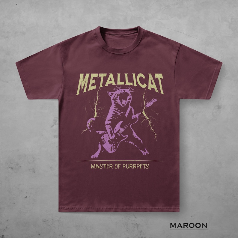 Metallicat Shirt, Funny Cat T-shirt, Heavy Metal Music Tee, Thrash Rock ...