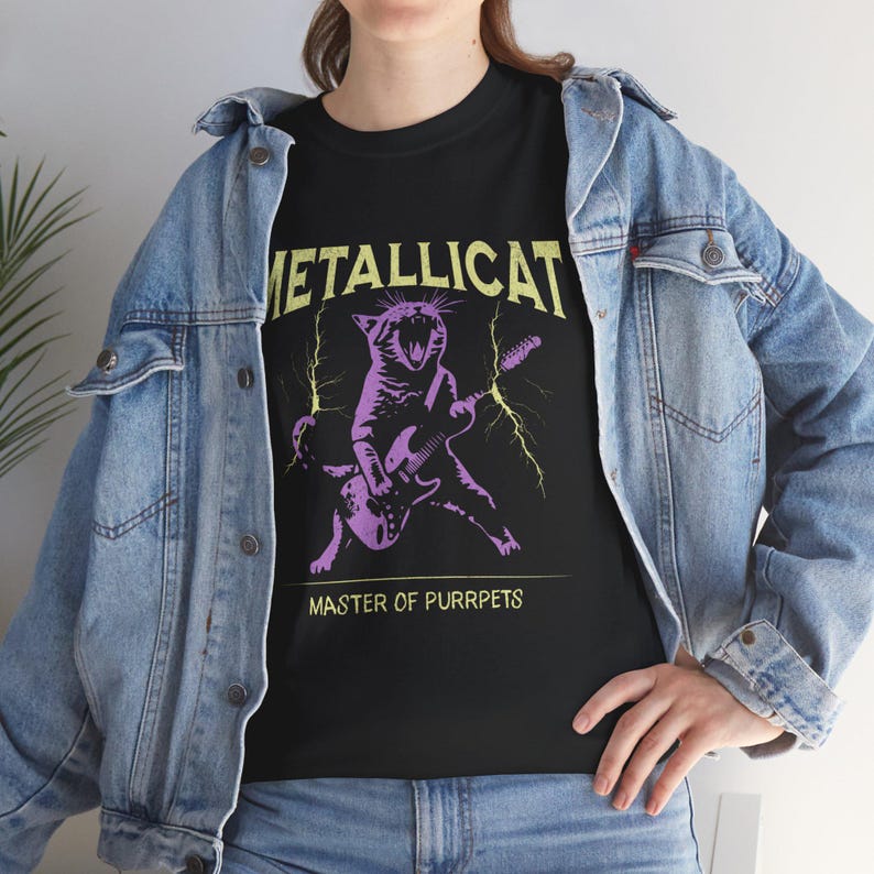 Metallicat Shirt, Funny Cat T-shirt, Heavy Metal Music Tee, Thrash Rock ...