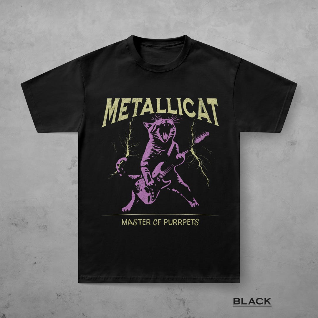 Metallicat Shirt, Funny Cat T-shirt, Heavy Metal Music Tee, Thrash Rock ...