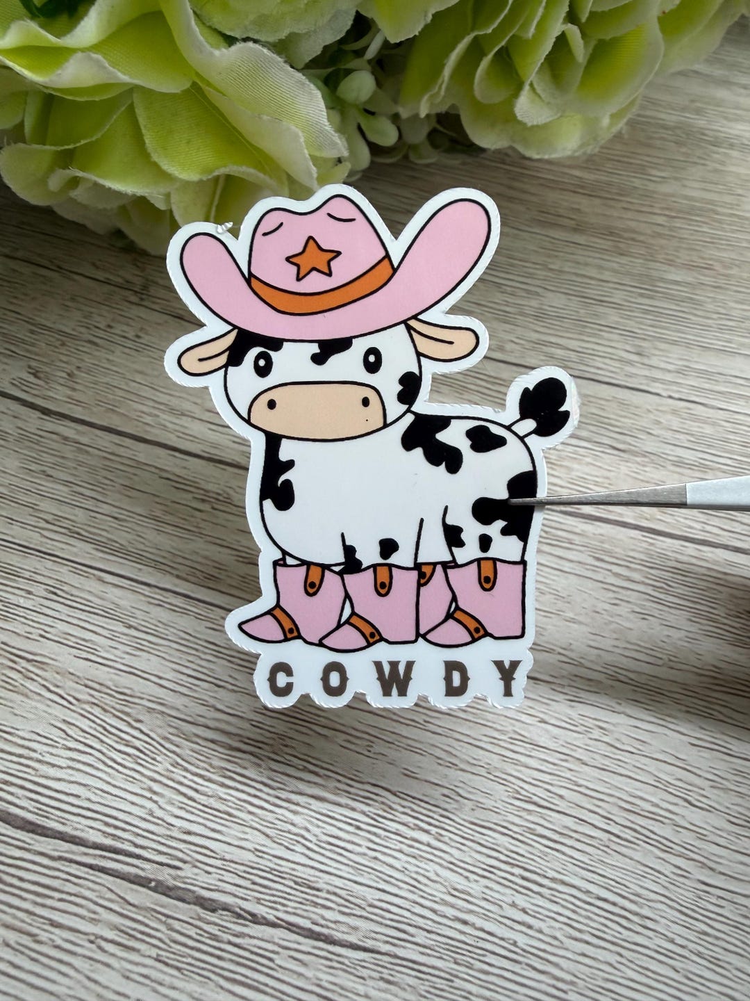 Cowdy Sticker | Western Cow Vinyl Decal | Pink Cowboy Hat Cow | Country ...