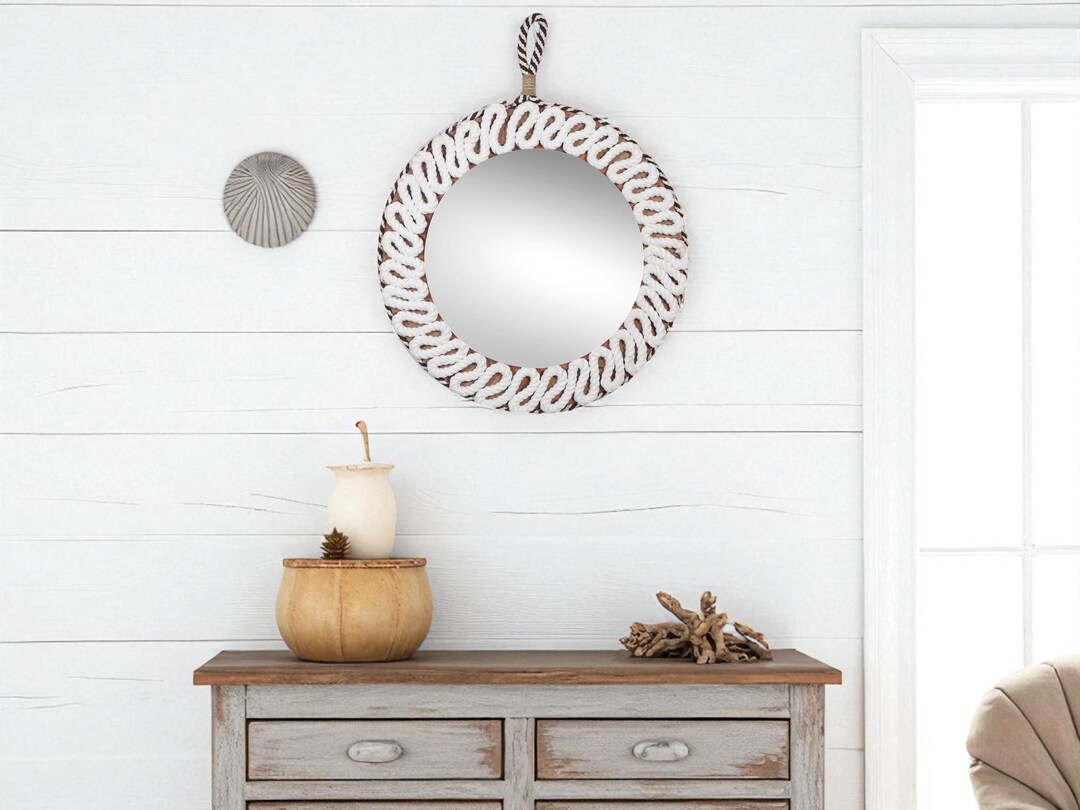 Nautical Round Wall Mirror: Jute Rope Coastal Decor, Rustic Vintage Art ...