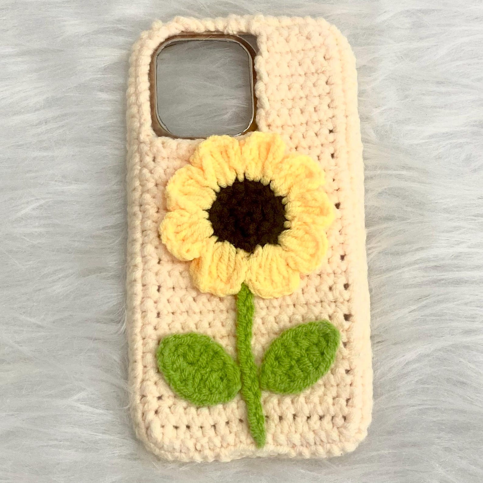 Crochet Sunflower iPhone 15 Pro Max Case, Handmade Crochet Phone Cover ...