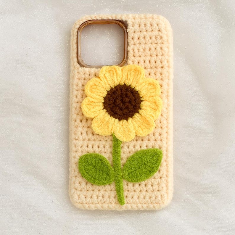 Crochet Sunflower iPhone 15 Pro Max Case, Handmade Crochet Phone Cover ...