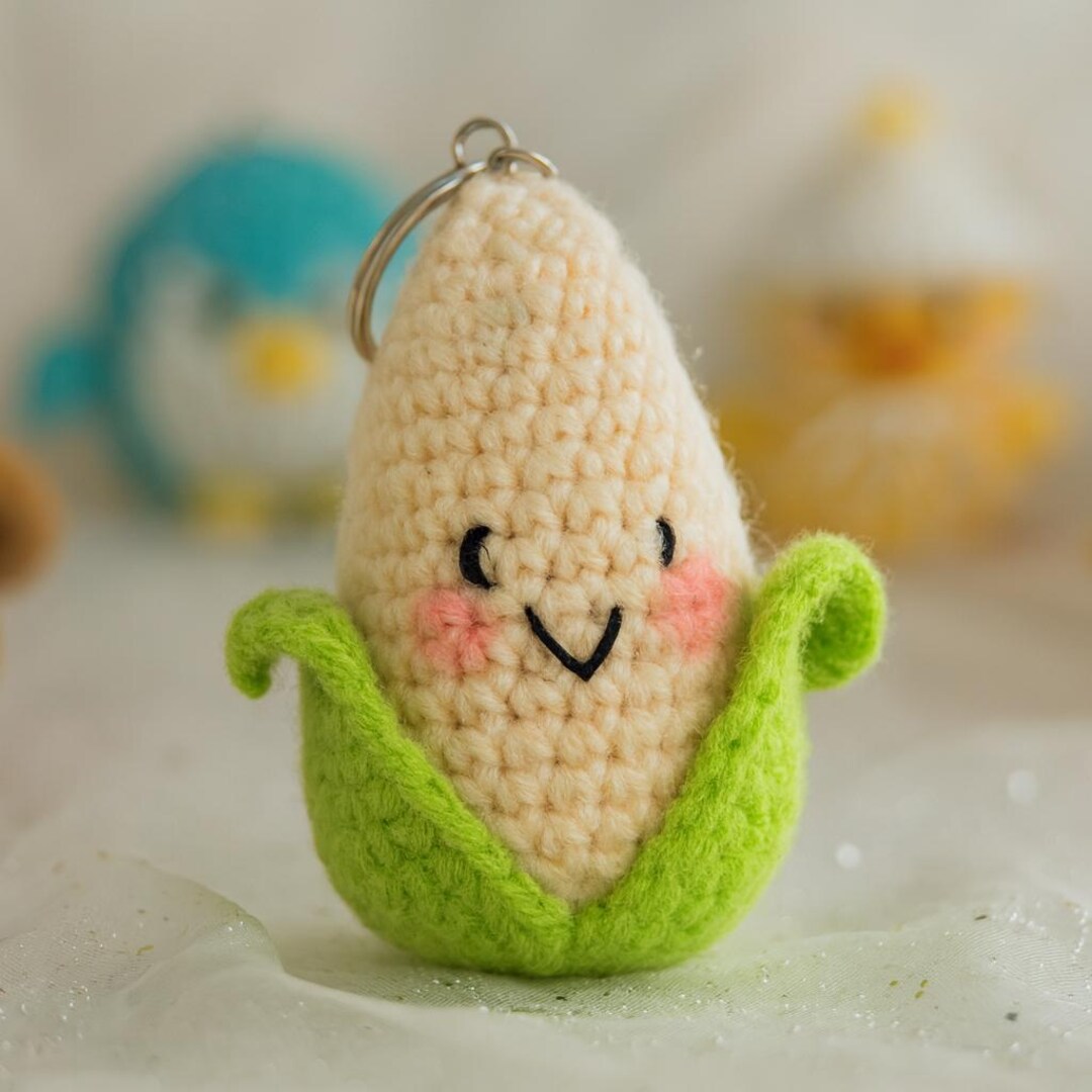 Crochet Corn Keychain, Amigurumi Corn Plush Keyring, Handmade Kawaii ...