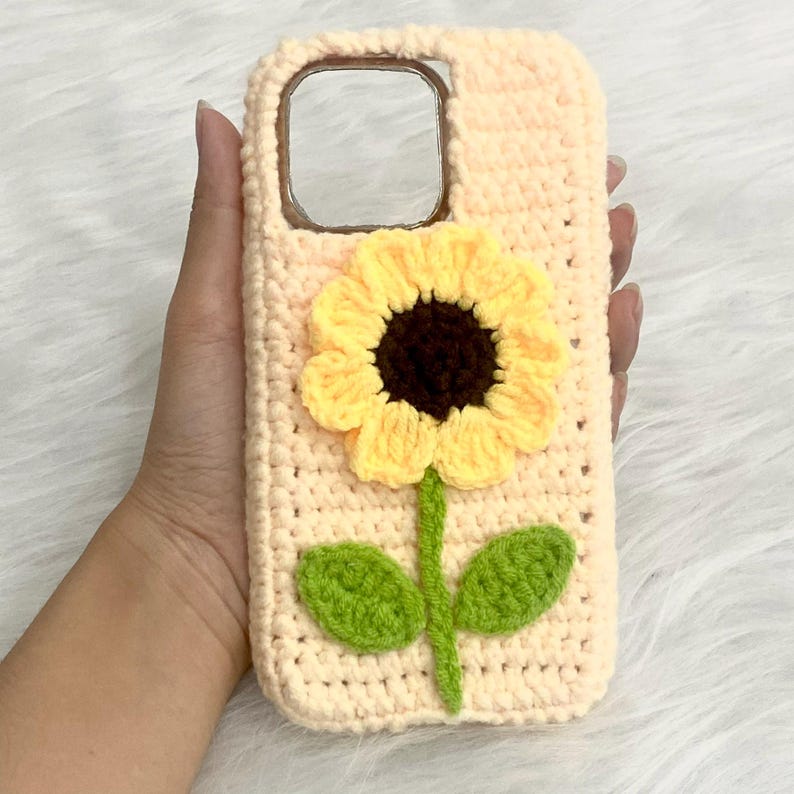 Crochet Sunflower iPhone 15 Pro Max Case, Handmade Crochet Phone Cover ...