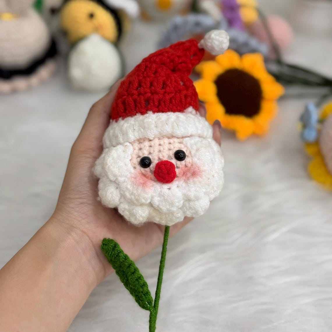 Crochet Santa Claus Flower Stick, Handmade Christmas Plush Decoration ...