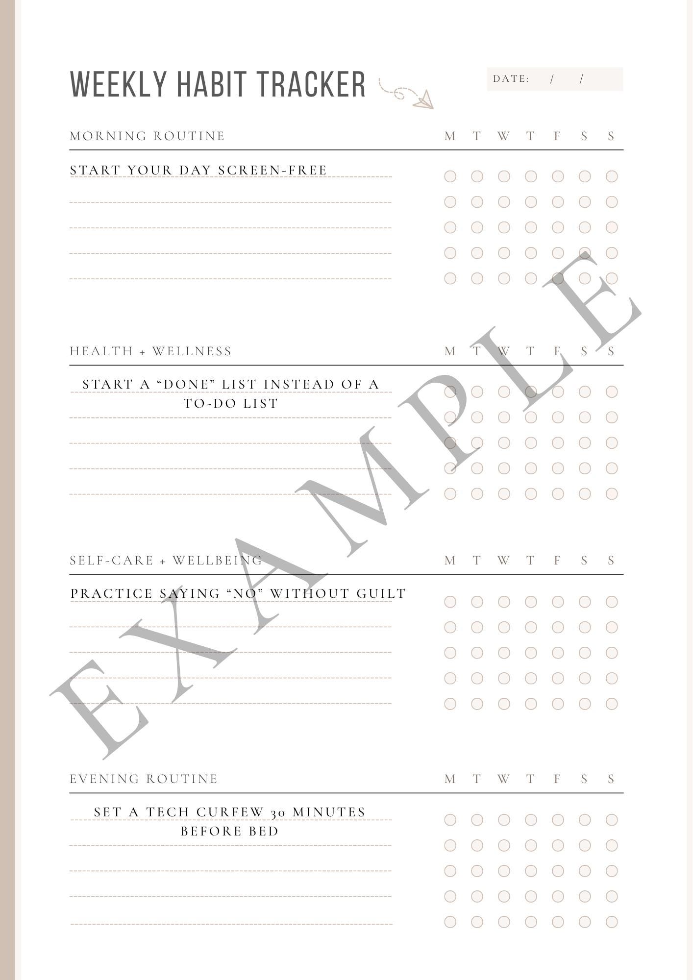 Weekly Habit Tracker Printable | Minimalist Self-care & Routine Planner ...