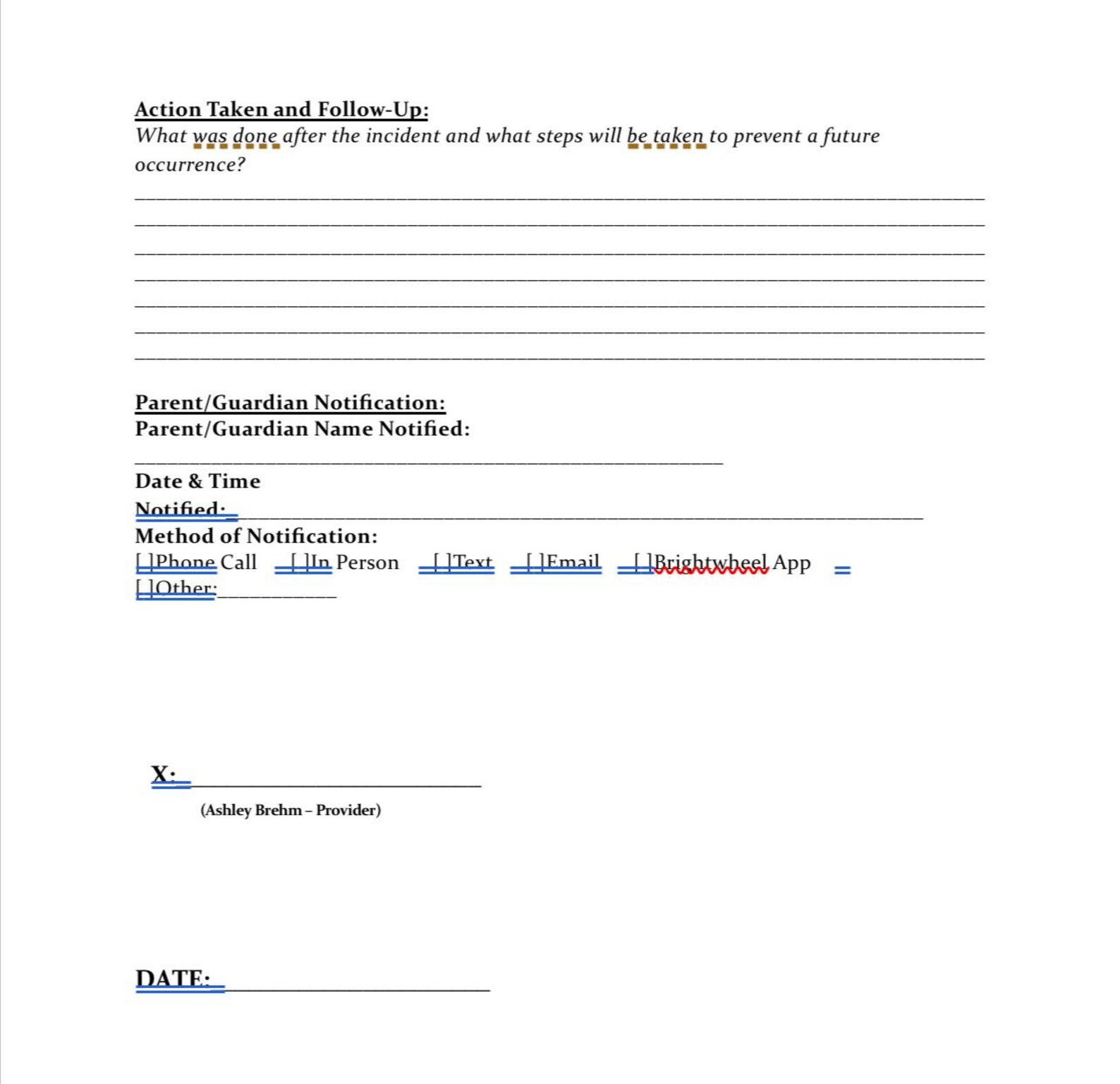 Daycare Incident Report Form: Editable Word Template - Etsy
