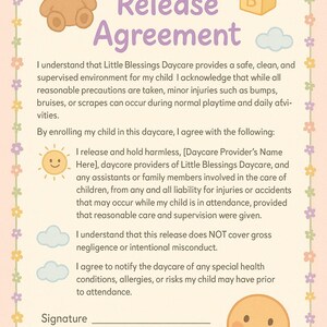 In-home Daycare Contract & Agreement Form Template - Etsy