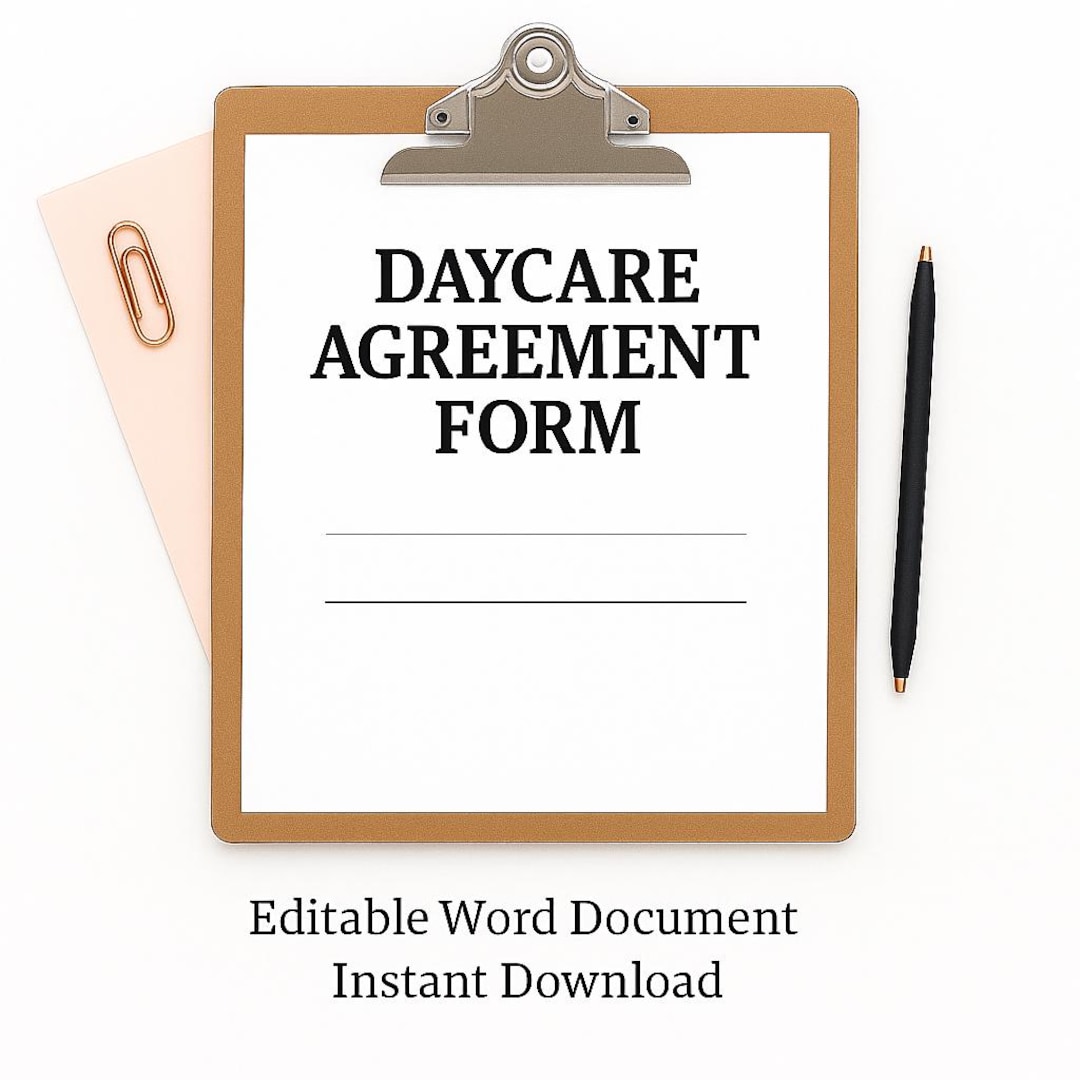 Daycare Agreement Form | Editable Word Document | Childcare Contract ...