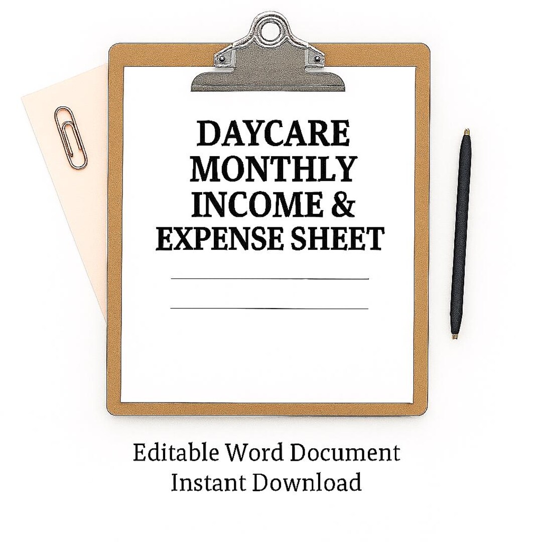 Daycare Monthly Income & Expense Sheet | Editable Word Document ...