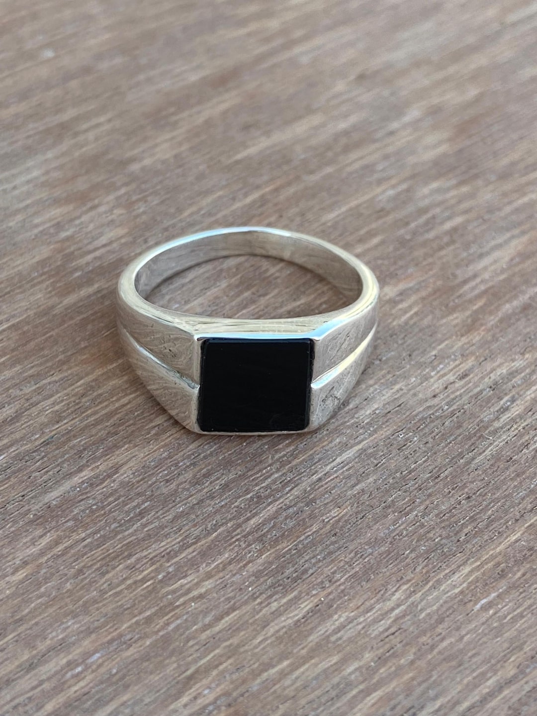 Black Onyx Silver Signet Ring - Square Statement Men's Ring Gift, Men's ...