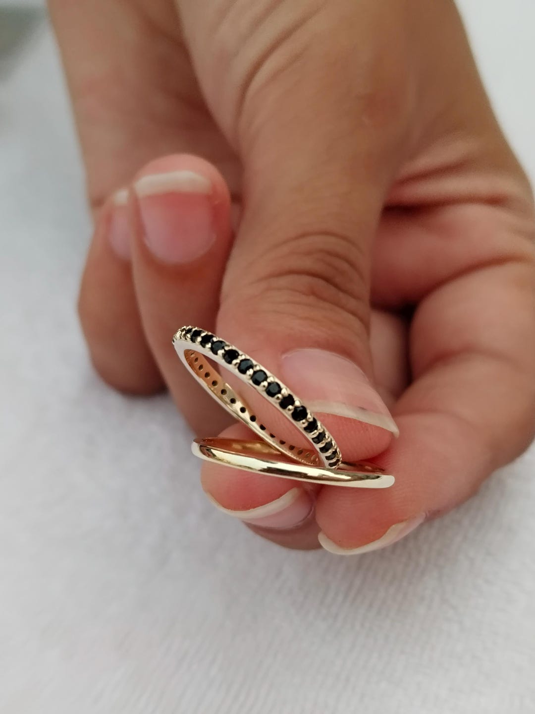 Two Ring Sat 14K Gold Filled Eternity Ring With Black Zircons\stacking ...