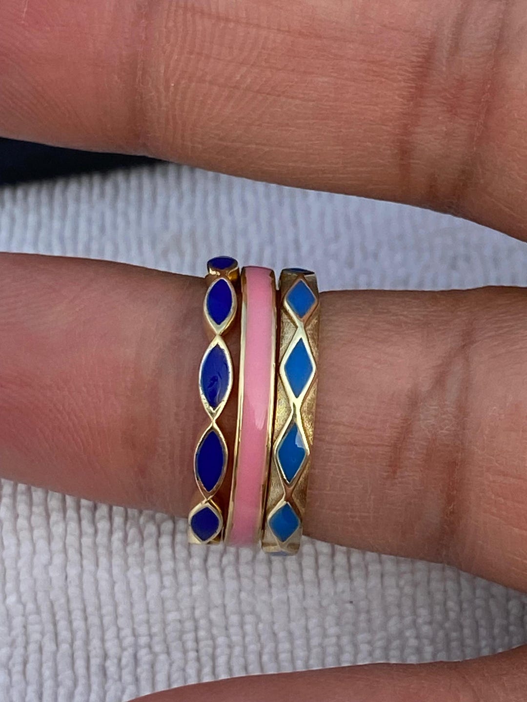 Enamel Stacking Rings , Sterling Silver Fine Band Stacker Ring With ...