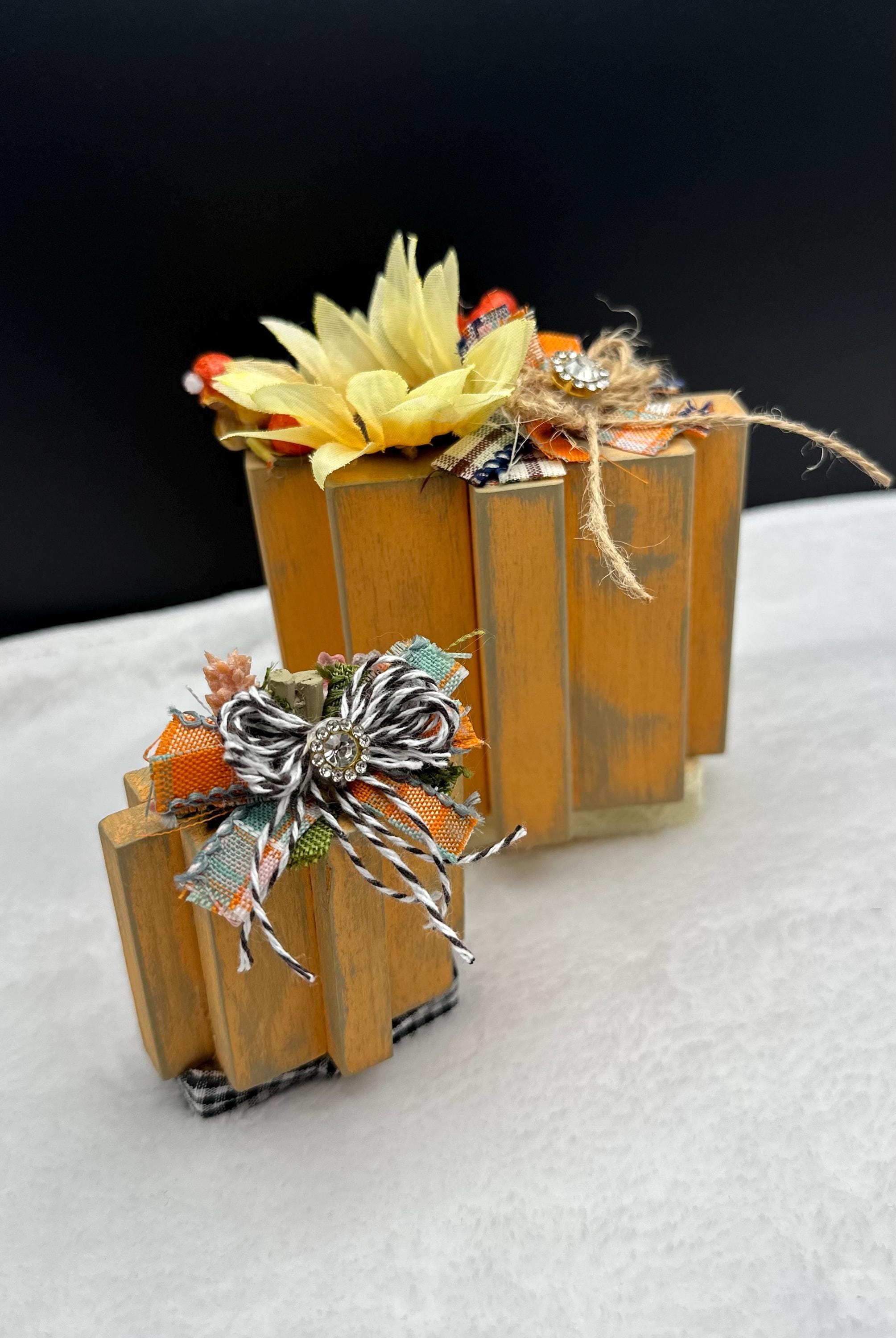 Rustic Wooden Pumpkin Block Set – Farmhouse Fall Decor With Sunflowers ...