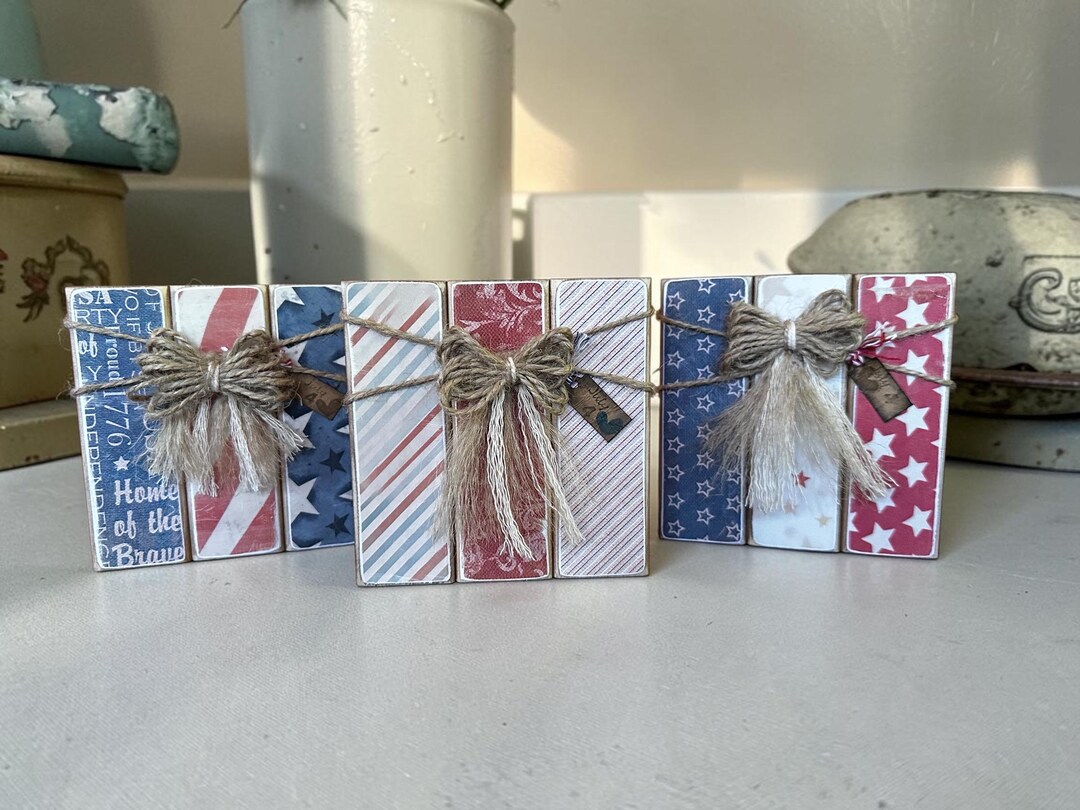 Rustic Americana Wood Block Decor: Patriotic Tiered Tray Accent - Etsy