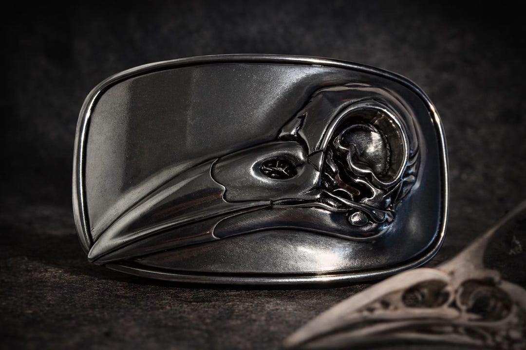 Raven Skull Belt Buckle · Minimalist Silver-tone Zamak · Modern Gothic ...