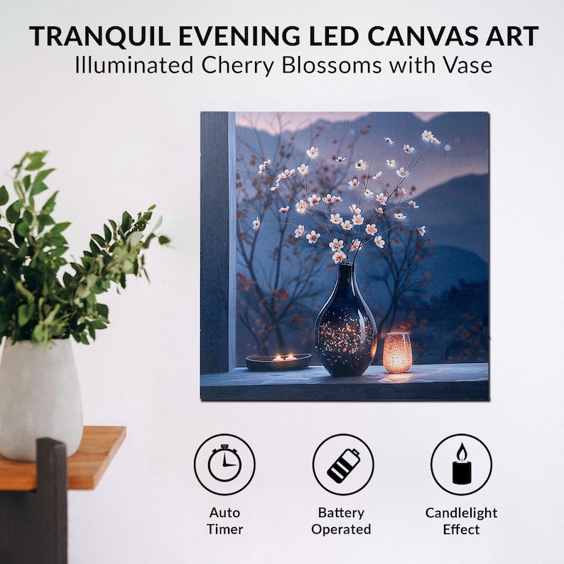 LED Cherry Blossom Canvas Art: Candlelight Glow, Auto Timer - Etsy