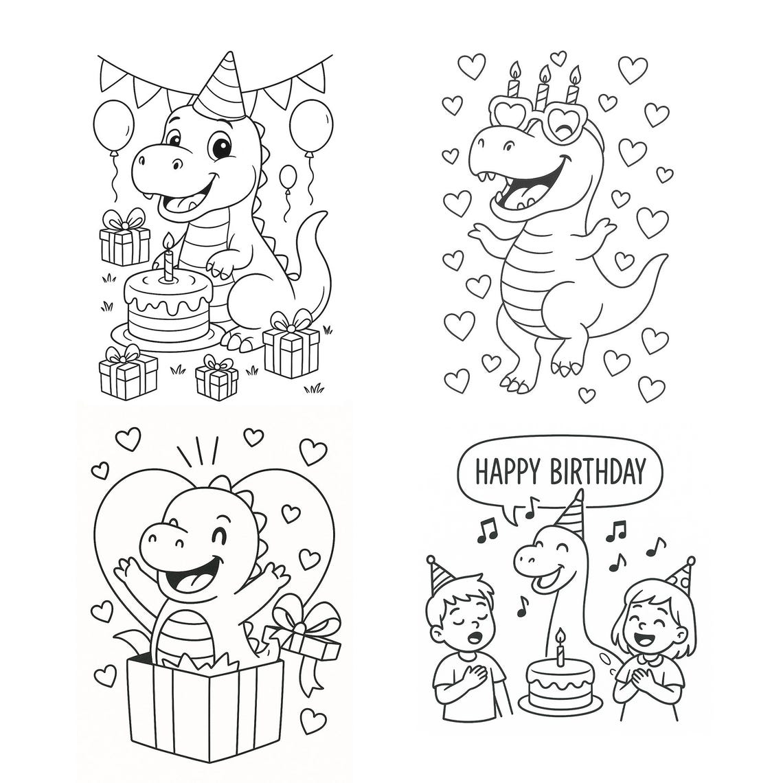 Dinosaur Birthday Coloring Book – 10 Printable Pages for Kids | Cute ...
