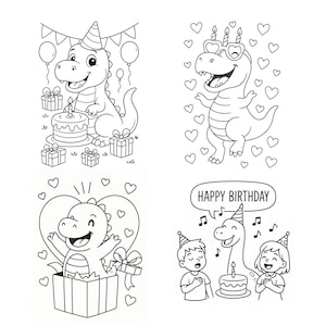 Dinosaur Birthday Coloring Book – 10 Printable Pages for Kids | Cute ...