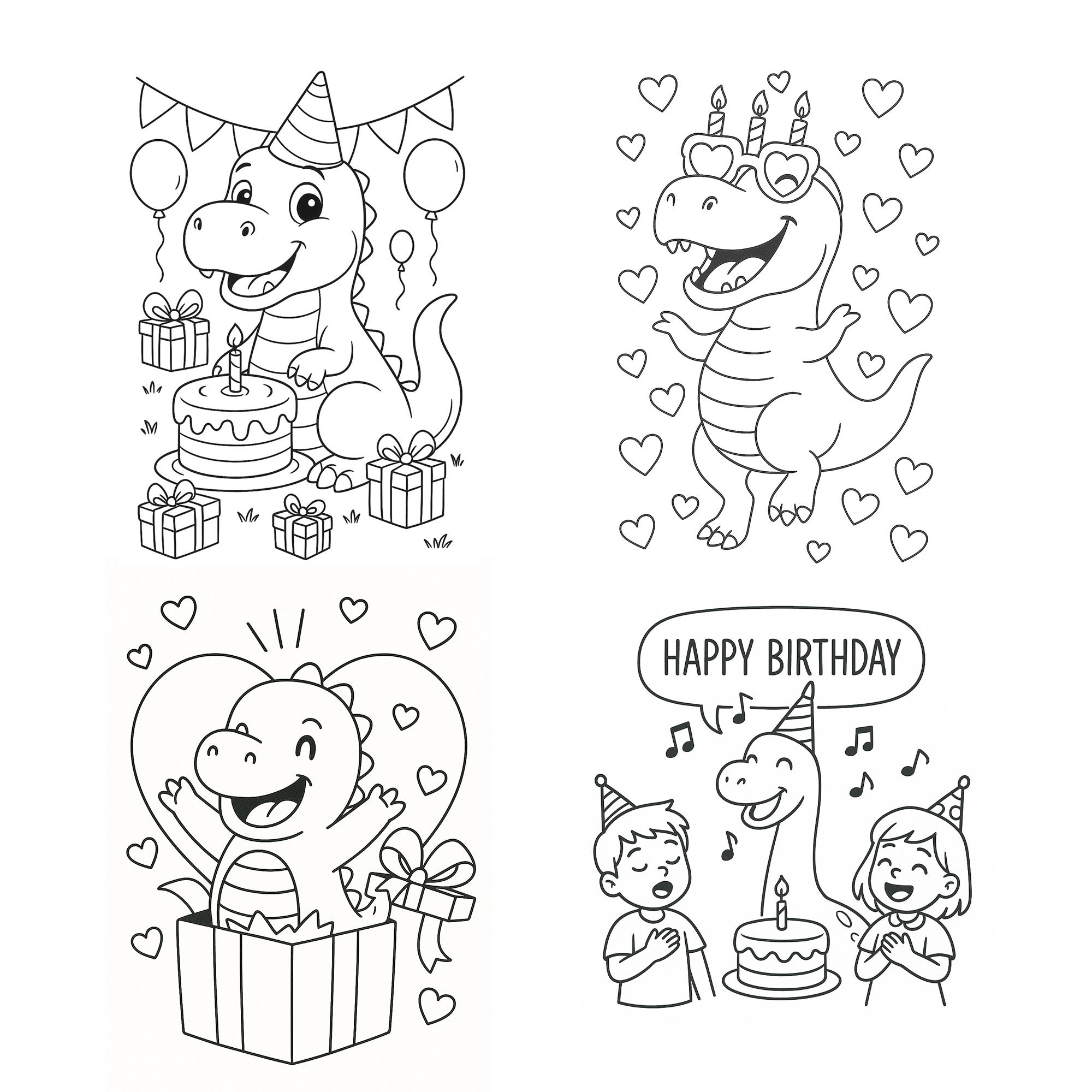 Dinosaur Birthday Coloring Book – 10 Printable Pages for Kids | Cute ...