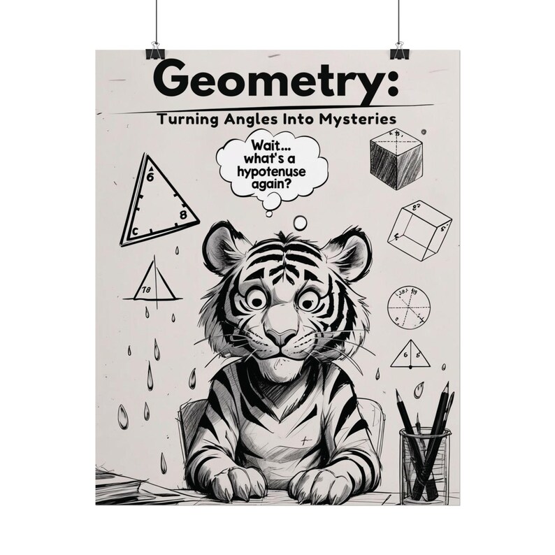 Funny Math Poster, Tiger Mascot Confused by Geometry, Classroom Wall ...