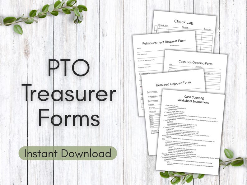 PTO/PTA Treasurer Forms, Instant Download Pdf's, Itemized Deposit Form ...