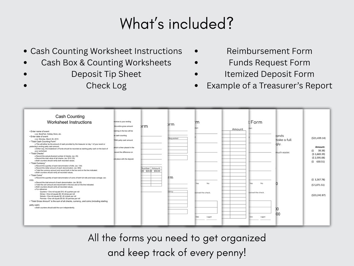 PTO/PTA Treasurer Forms, Instant Download Pdf's, Itemized Deposit Form ...