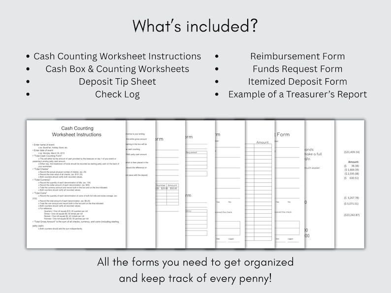 PTO/PTA Treasurer Forms, Instant Download Pdf's, Itemized Deposit Form ...