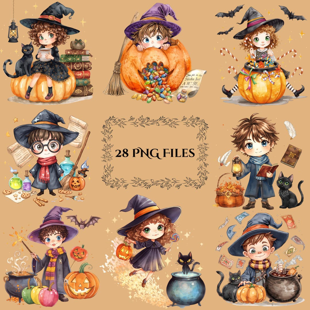 28 Halloween Wizard Clipart Bundle | Cute Witch & Wizard Kids PNG ...