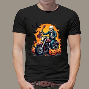 Halloween Biker Skeleton PNG | Motorcycle Rider With Pumpkins, Bats ...