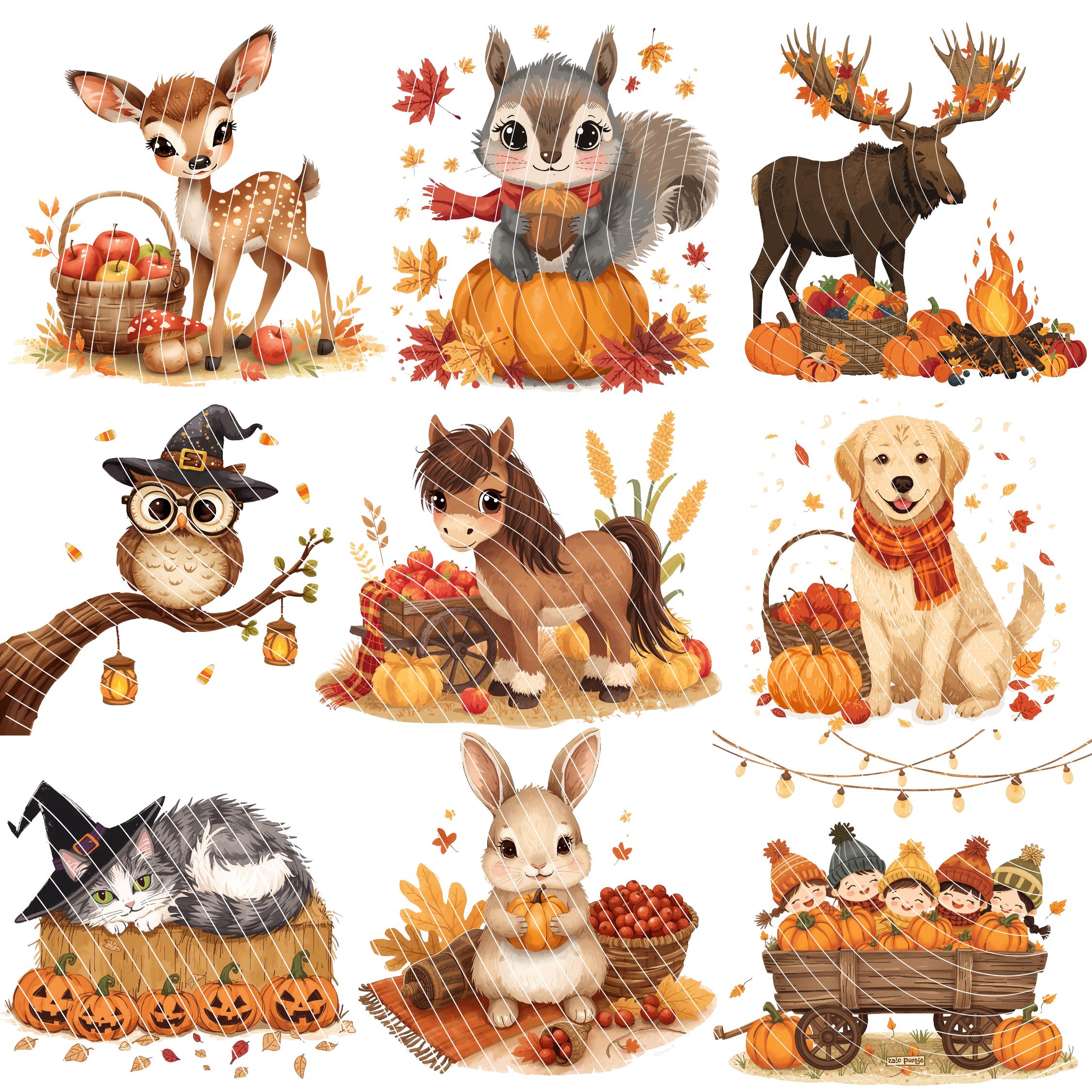 18 Fall Animals PNG Bundle |cute Autumn Woodland Clipart With Deer, Fox ...