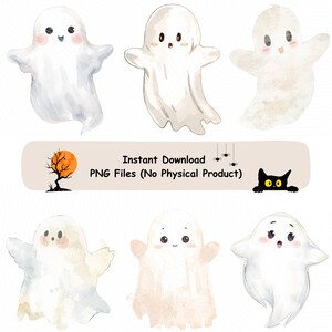 24 Watercolor Ghost PNG Bundle |cute Halloween Clipart Spooky Ghosts ...