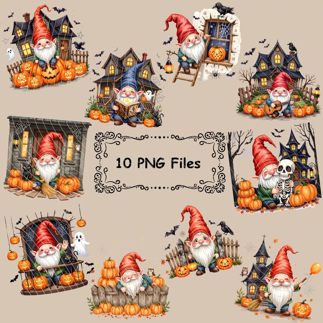 10 Haunted House Gnome PNG Bundle | Cute Halloween Gnomes Clipart ...