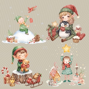 20 Childlike Cute Christmas Elf PNG Bundle |cute Watercolor Elf Clipart ...