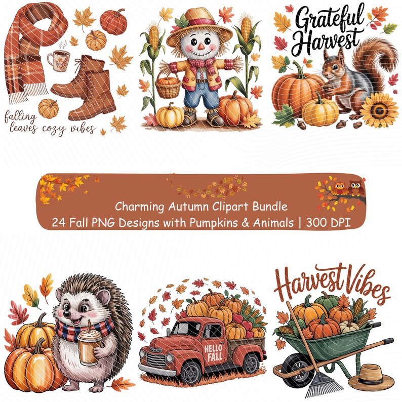24 Cozy Fall PNG Bundle |autumn Clipart With Pumpkins, Coffee, Deer ...