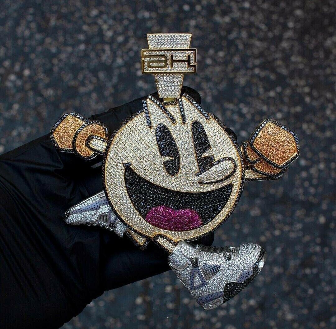 Iced Out Laughing Emoji Cartoon Faced Pendant Diamond Cartoon Pendant ...