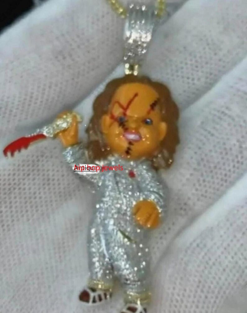 Fully Iced Out Moissanite Chucky Knife Iced Out Chukey Enamel Horror ...