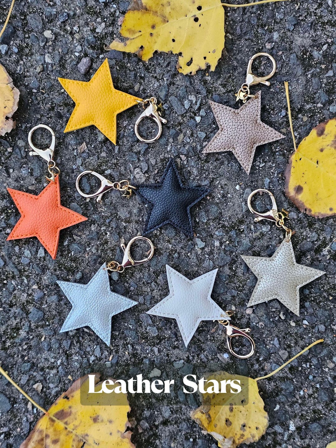 Leather Star Keychain. 7 Colours. With Gold Star Charm. - Etsy
