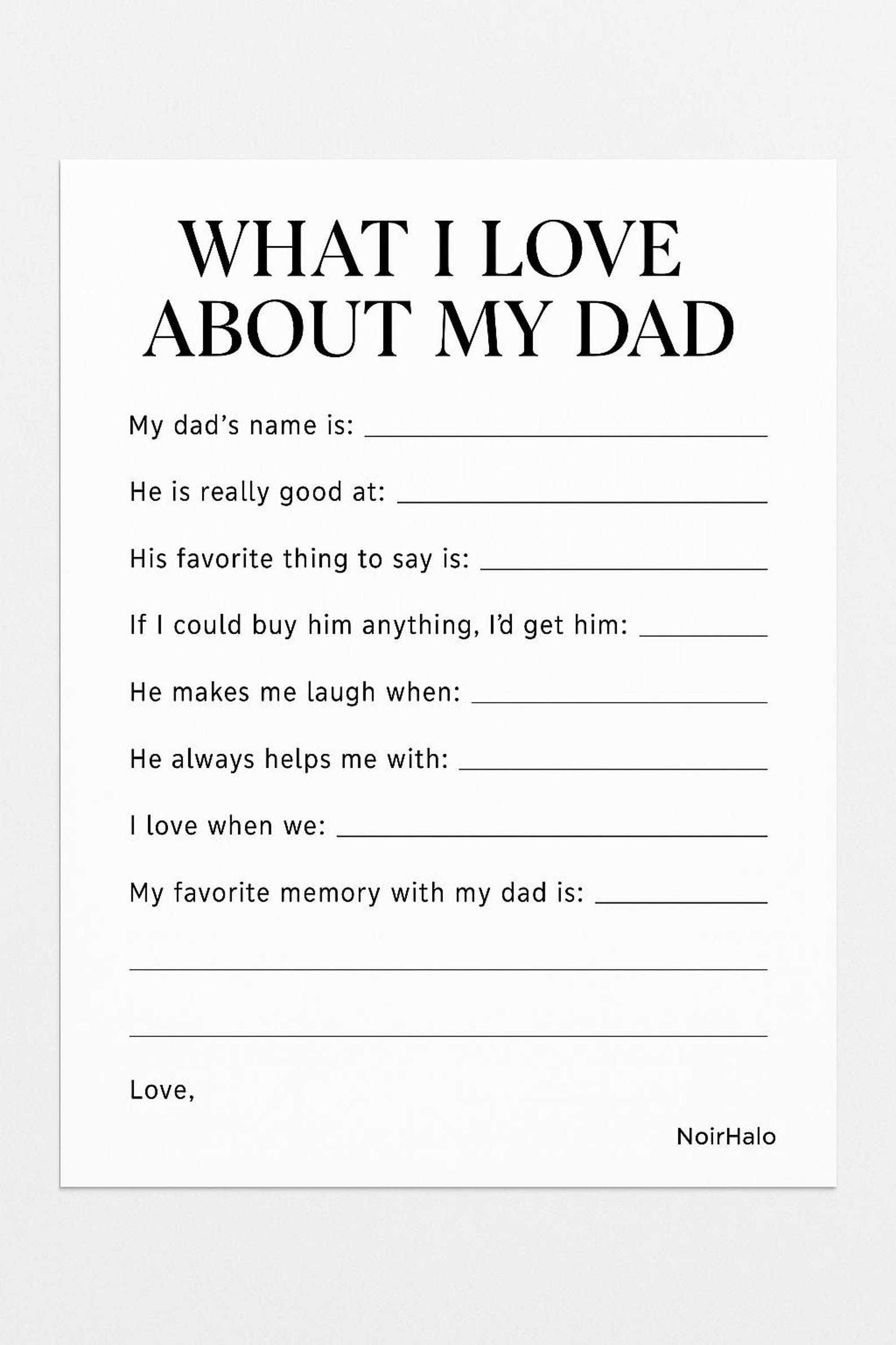 What I Love About Dad” Printable – Father’s Day Gift From Kids ...