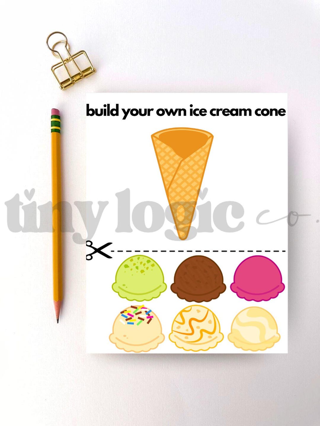Build Your Own Ice Cream Cone Worksheet - Printable for Preschool ...