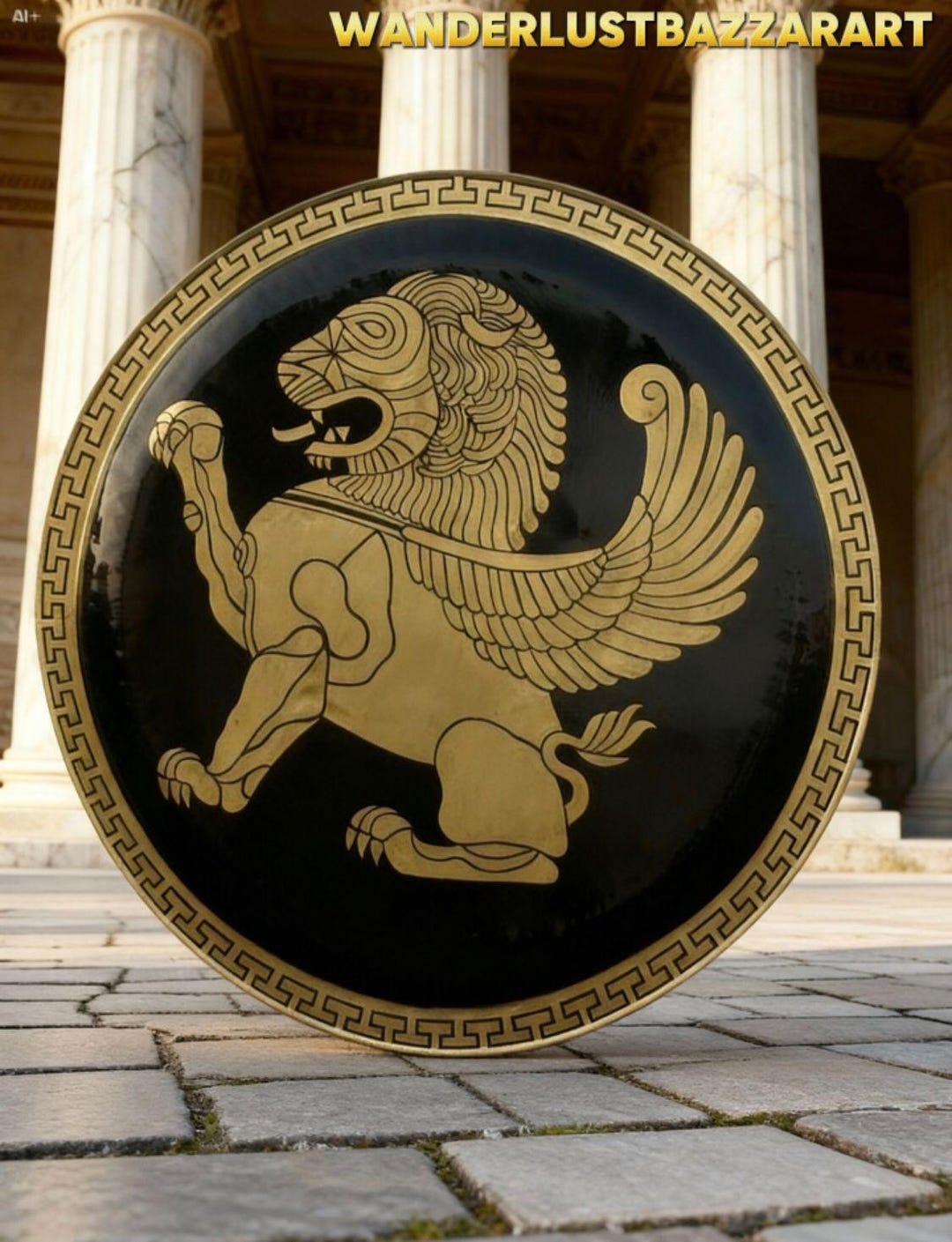 Greek Winged Lion Shield – Hoplite Round Metal Shield – 18 Gauge Steel ...